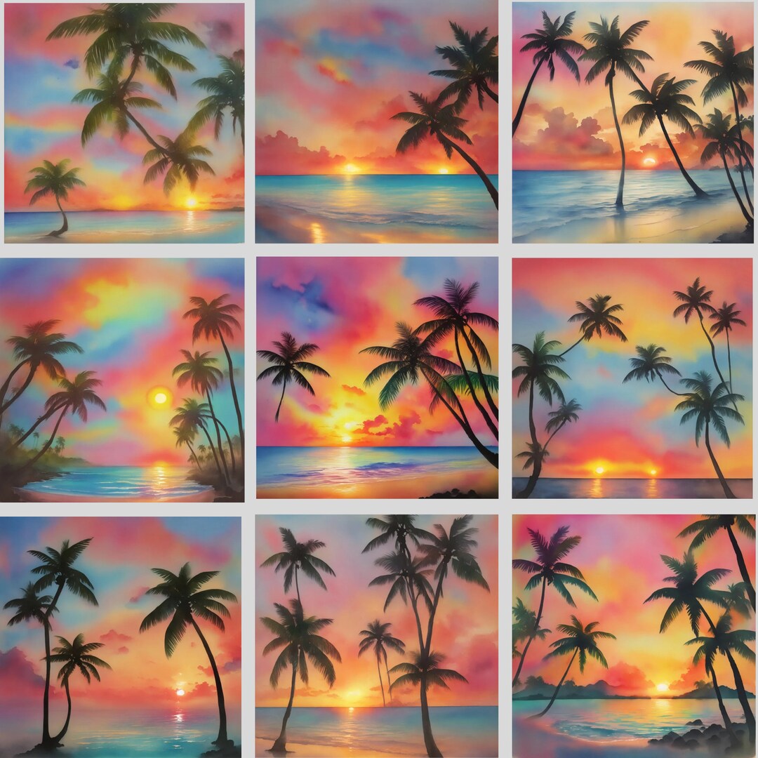 Tropical Sunrise Clipart, Watercolor Sunrise Scenes & Elements, Mega ...