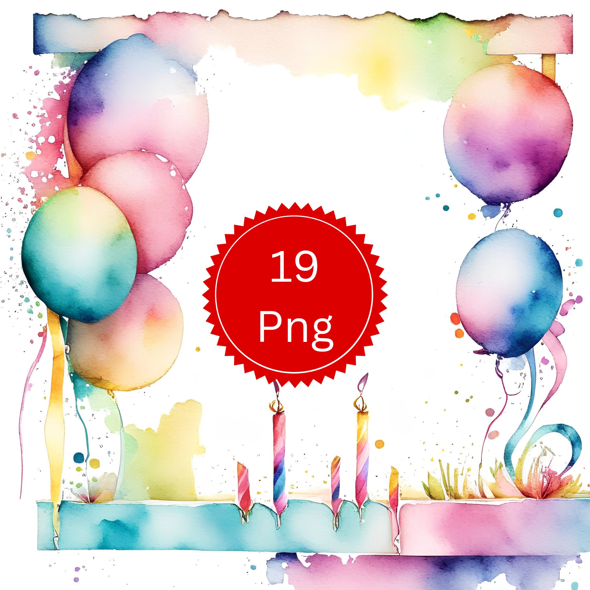 Watercolor Birthday Party Borders and Frames Clipart Bundle of 19 ...