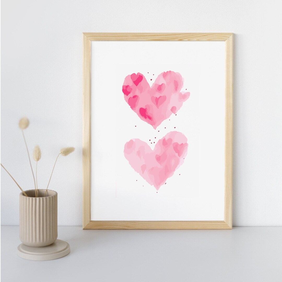 Heart Print, Valentines Day Printable Art, Pink Heart Watercolour ...