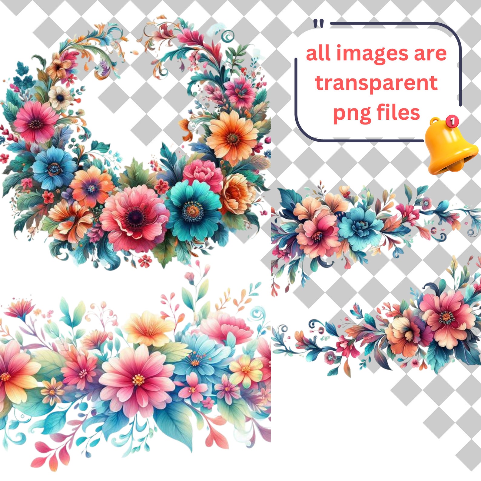 Floral Border Clipart PNG Watercolor Flowers Border Bundle of - Etsy