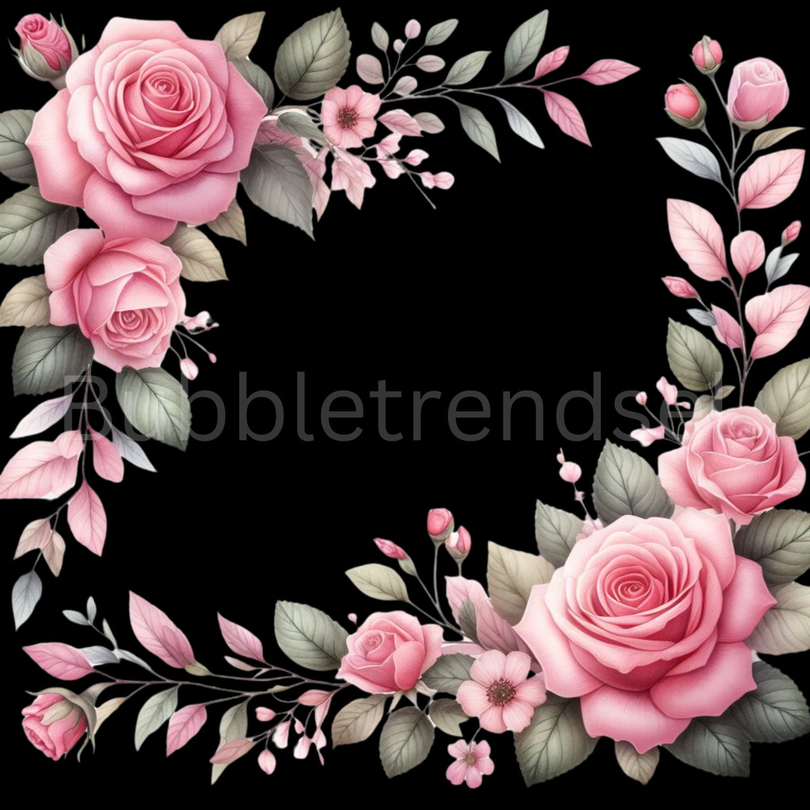 Pink Rose Border Clipart PNG Watercolor Pink Rose Border, Bundle of 6 ...