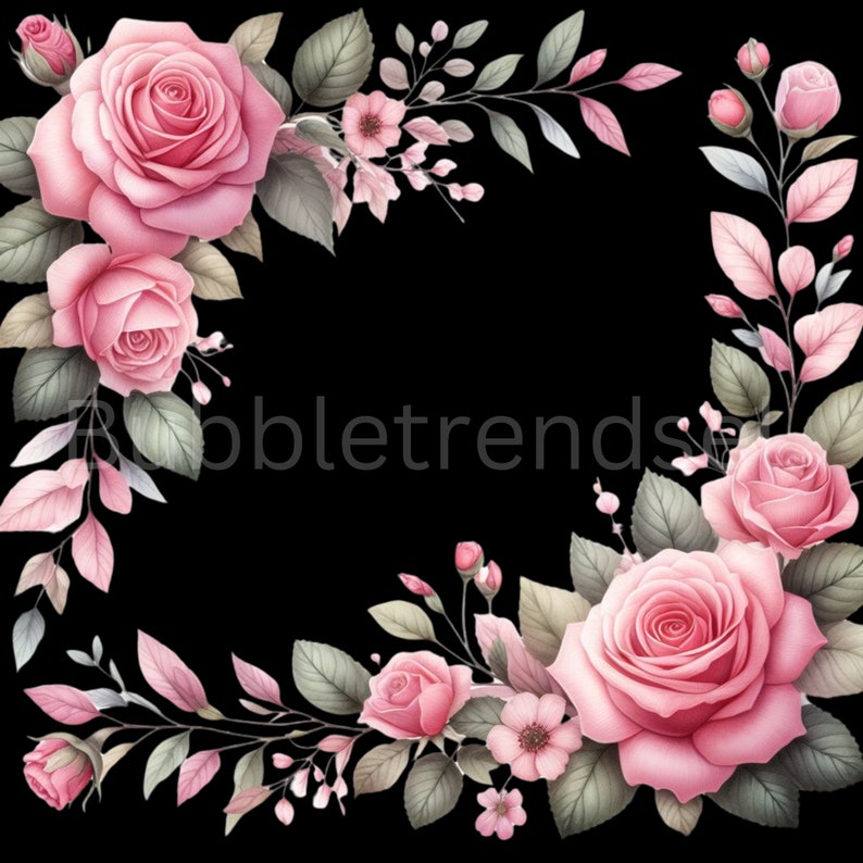 Pink Rose Border Clipart PNG Watercolor Pink Rose Border, Bundle of 6 ...