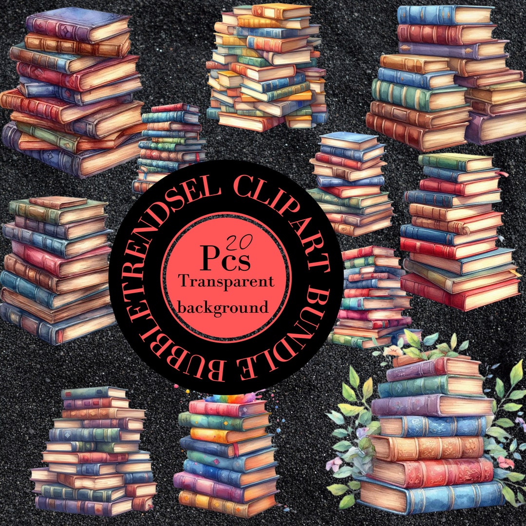 Watercolor Stack of Books Clipart,20 Pngs , Watercolor Books Clipart ...