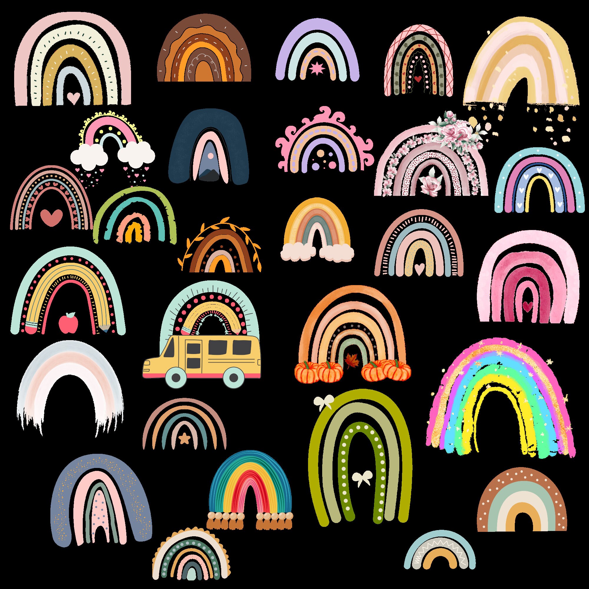 Watercolor Pastel Rainbow Clipart Bundle Digital Png Graphics For