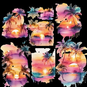 Watercolor Tropical Sunsets Clipart, Digital Graphics, Use Instant ...