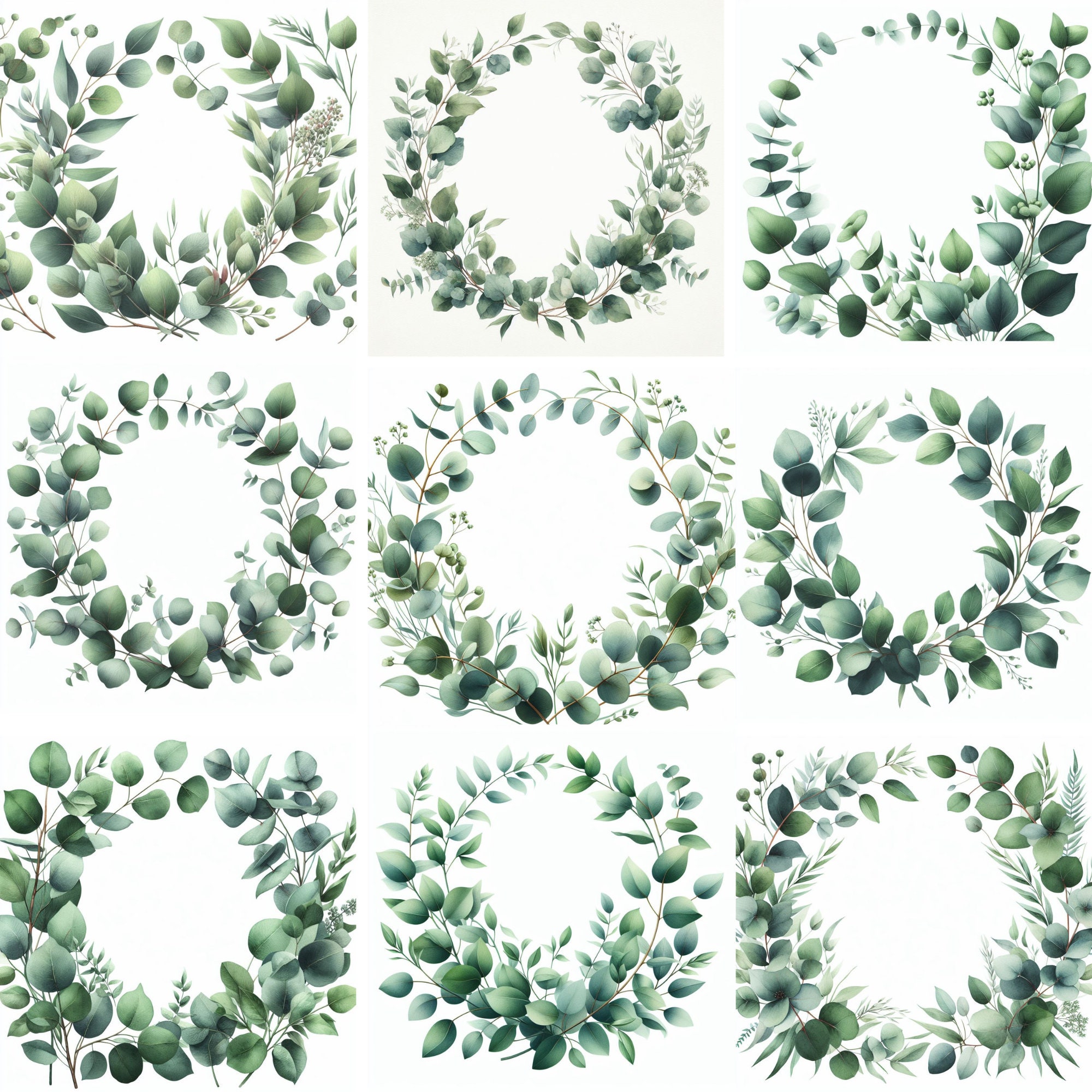 Botanical Wedding Clipart, Foliage, Green Leaves Png, Printable Cards ...