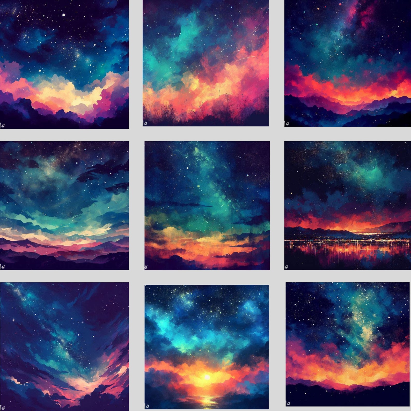 Nightsky Texture Clipart, 24 Night Sky Starry Backgrounds,jpg Clipart,colorful Illustration ...