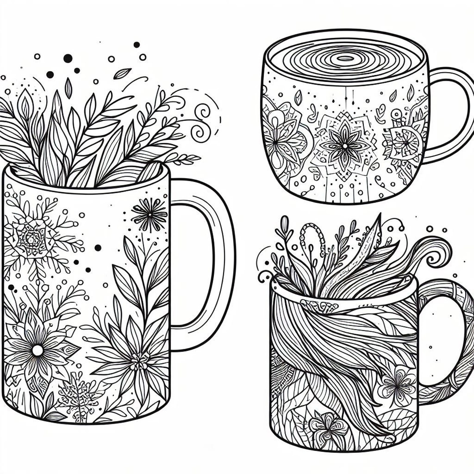 I Just Wanna Color Coffee Mugs!a Minimalist Coloring Pages for Teens ...