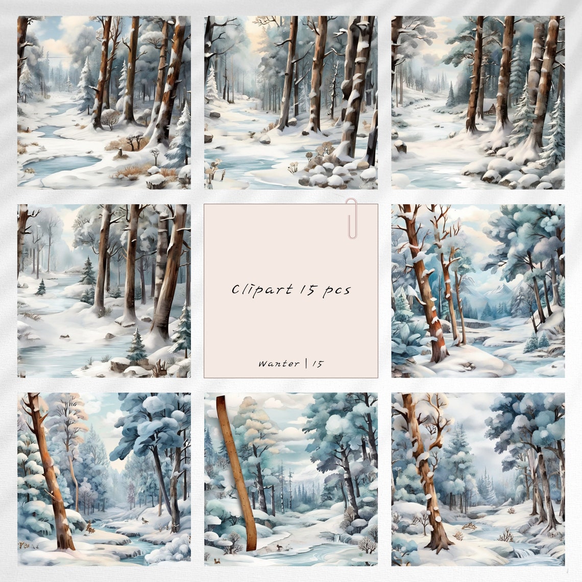 Printable Winter Woodland Landscape Digital Paper, Winter Wonderland ...