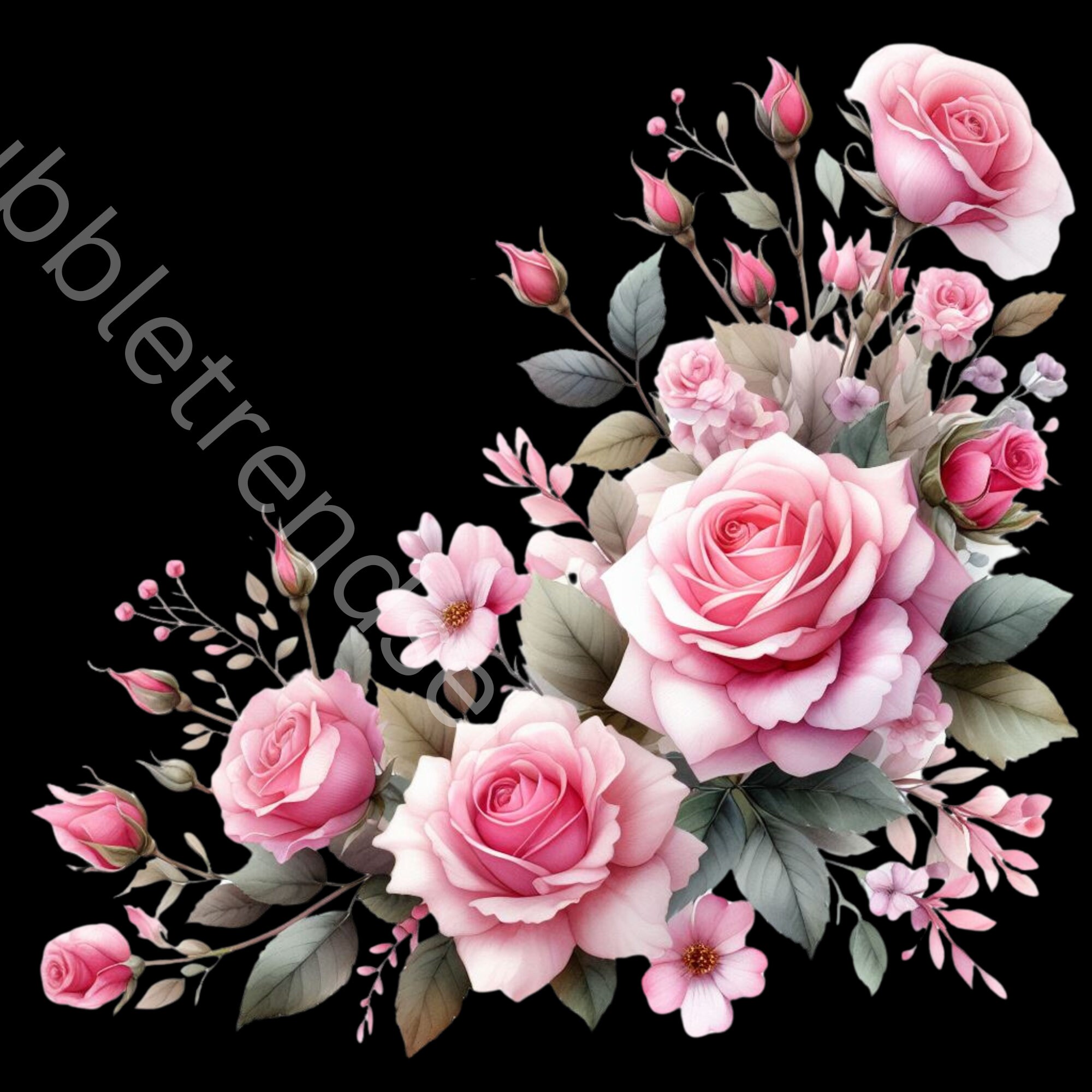 Pink Rose Border Clipart PNG Watercolor Pink Rose Border, Bundle of 6 ...