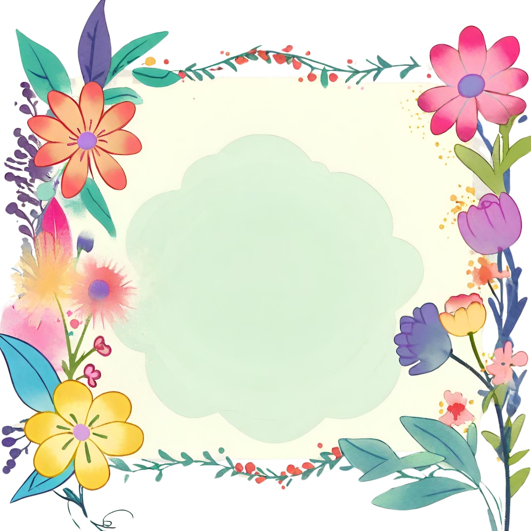 Vibrant Cartoon Style Floral Border PNG Colorful Whimsical Flower Frame ...