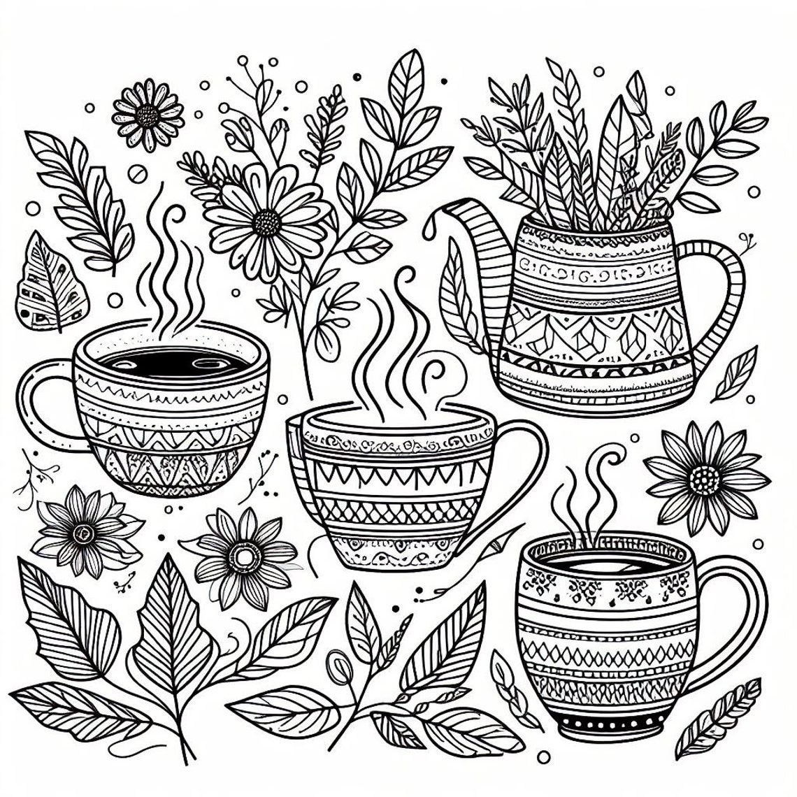 I Just Wanna Color Coffee Mugs!a Minimalist Coloring Pages for Teens ...