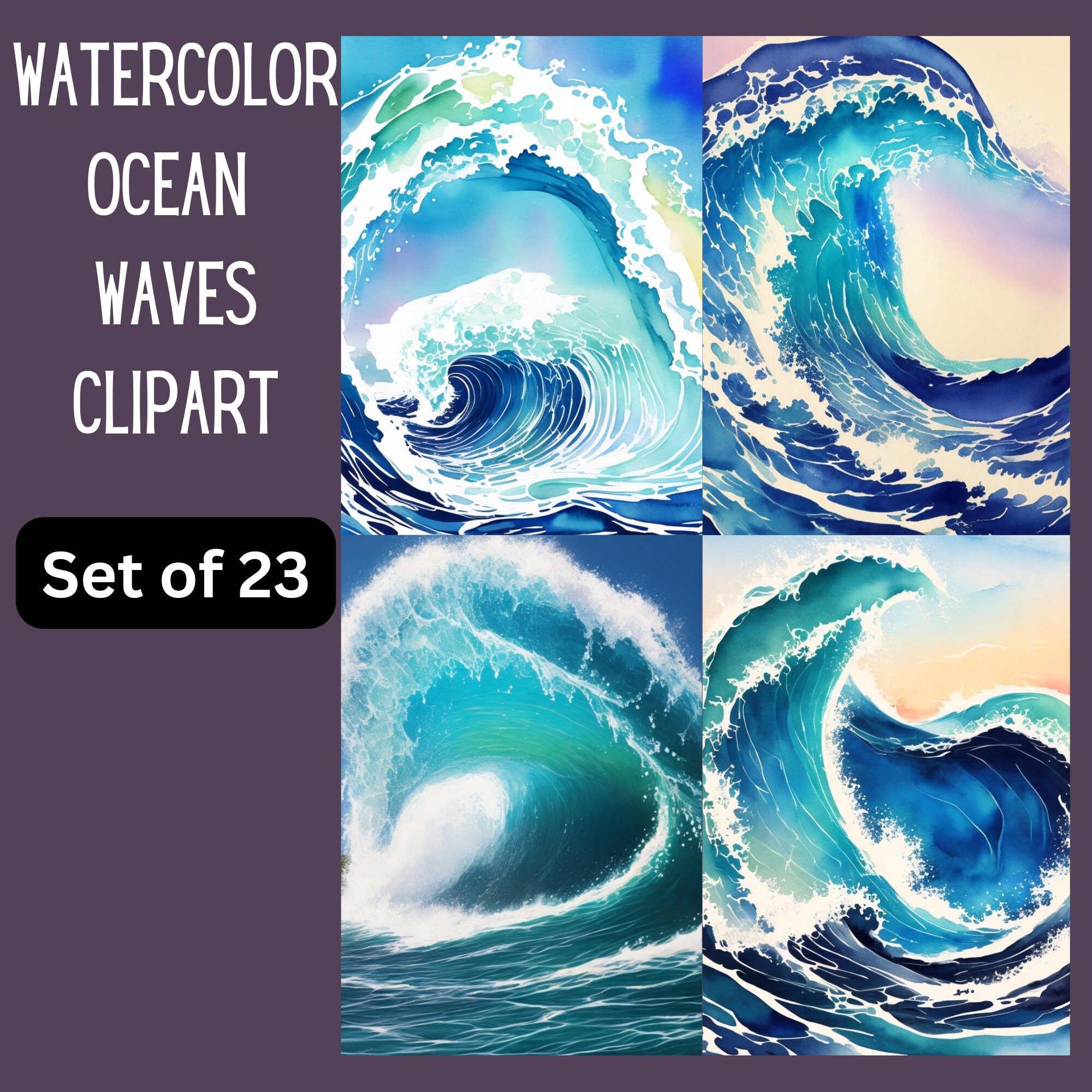 Watercolor Ocean Waves Clipart Nautical Watercolor Wave Clip Art in PNG ...