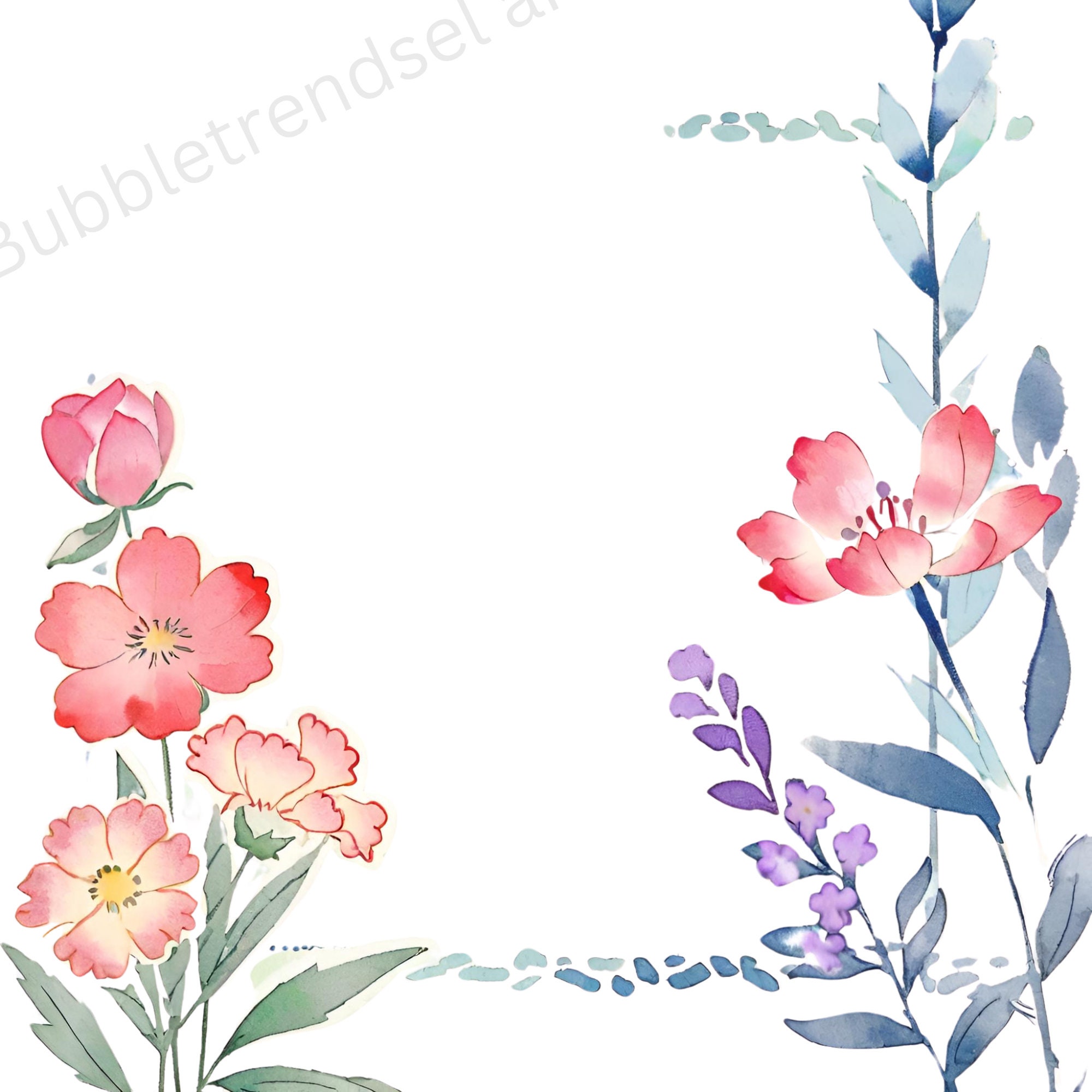 Watercolor Flower Border: Digital Download for Scrapbooking, Cards, and ...