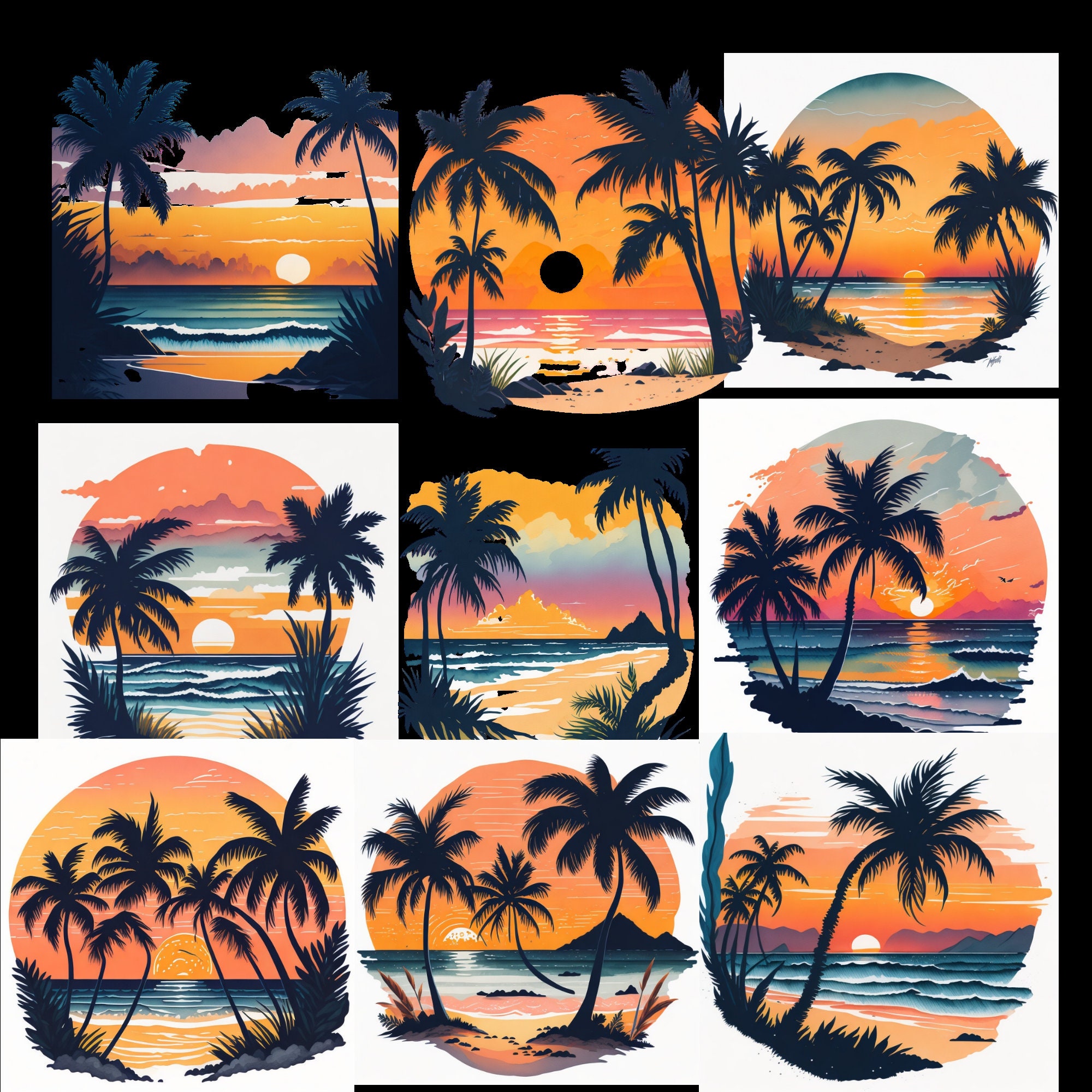 Watercolor Tropical Sunsets Clipart Set 2, Digital Graphics, Use ...