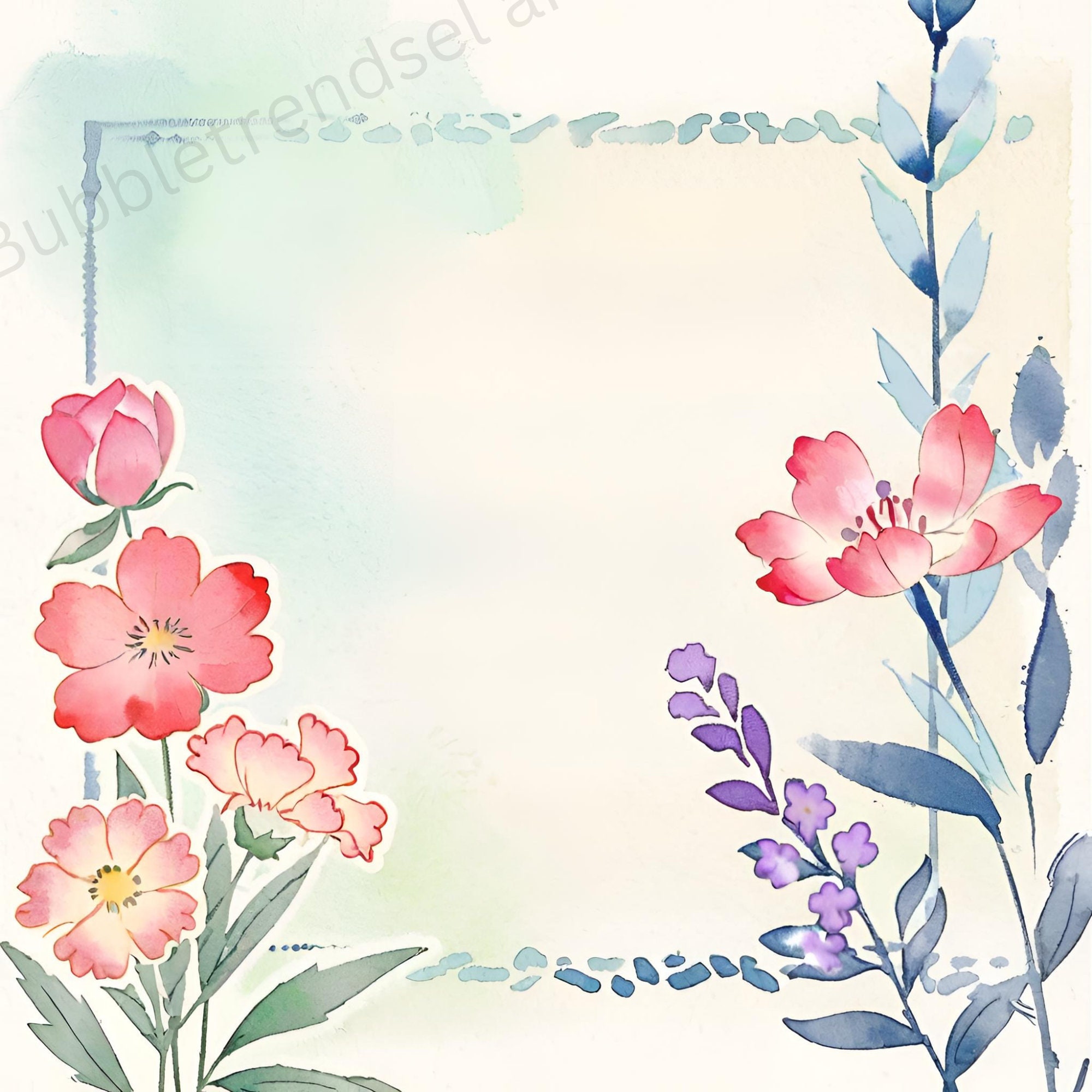 Watercolor Flower Border: Digital Download for Scrapbooking, Cards, and ...