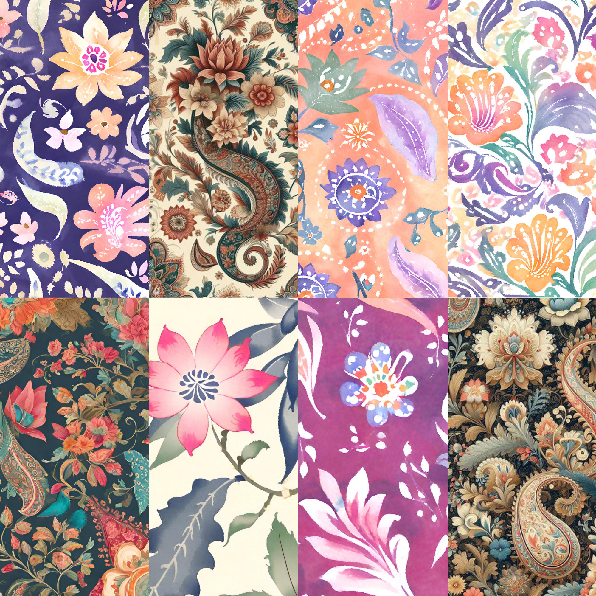 Indian Floral Patterns, Boho Digital Papers, Chintz Paisley Designs ...