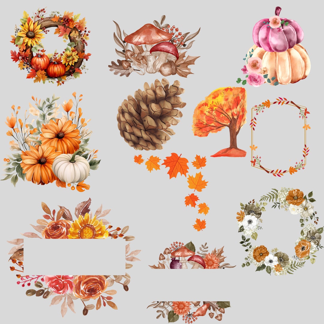 Watercolor Autumn Frames & Borders Clipart Fall Flowers Clip Art Fall ...