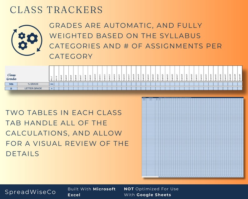 Teacher Gradebook Spreadsheet Excel, Grade and Assignment Tracker ...