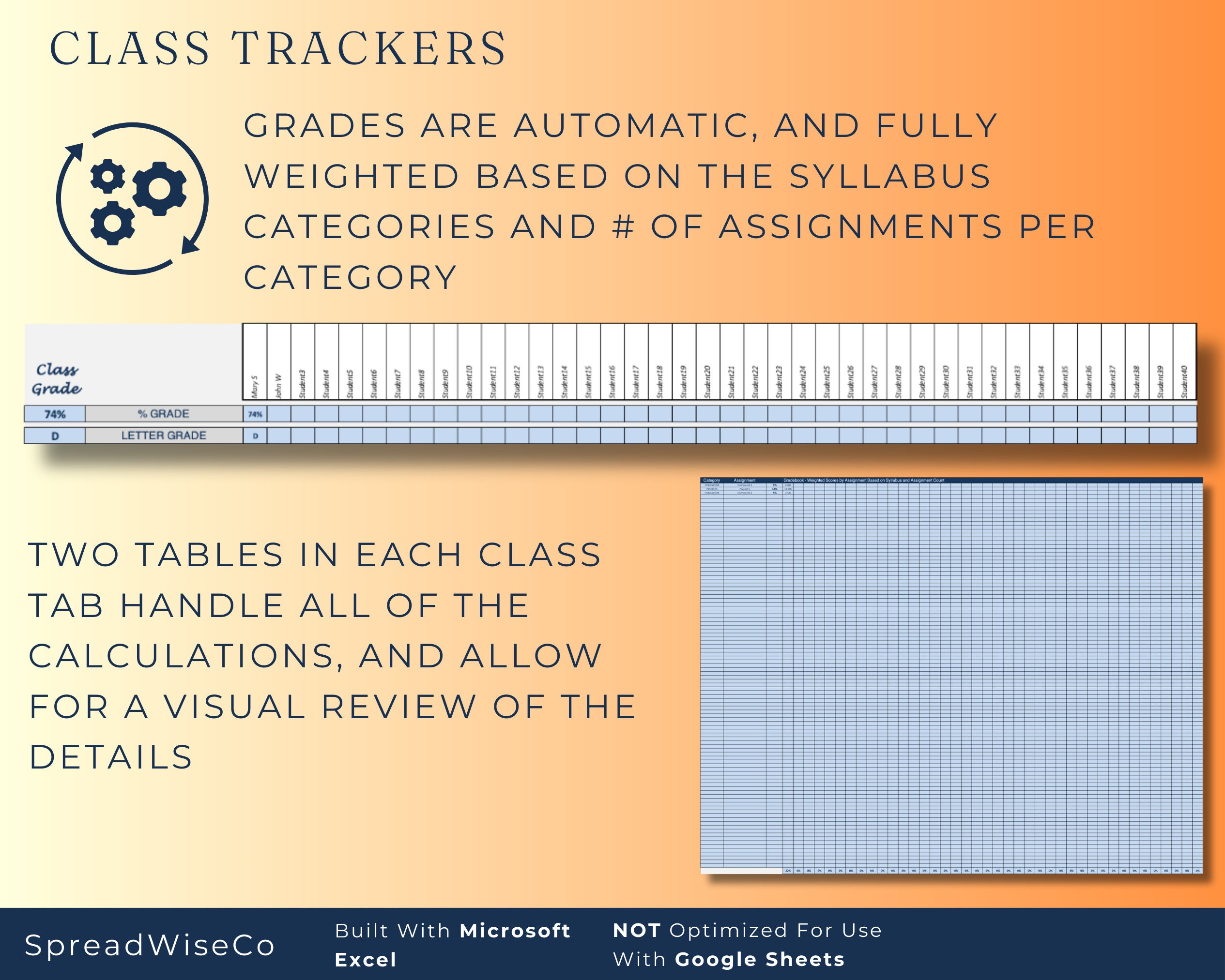 Teacher Gradebook Spreadsheet Excel, Grade and Assignment Tracker ...