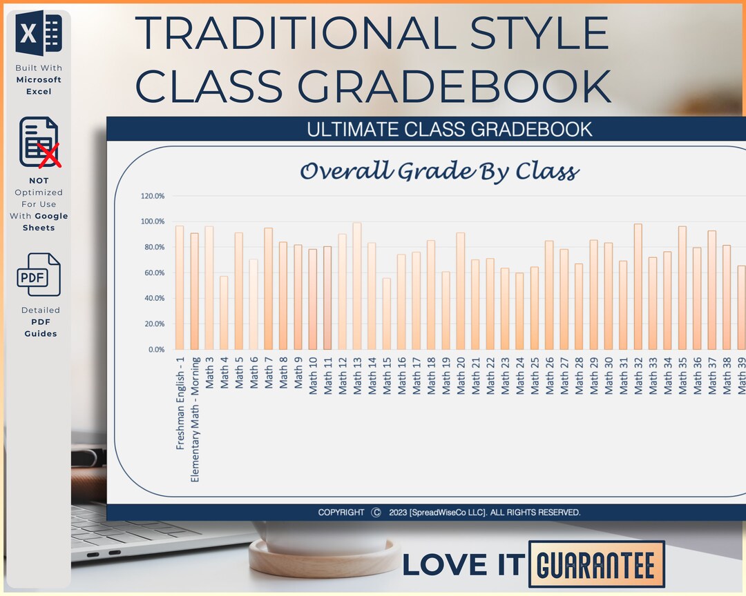 Traditional Class Gradebook Spreadsheet Excel, Grade and Assignment ...