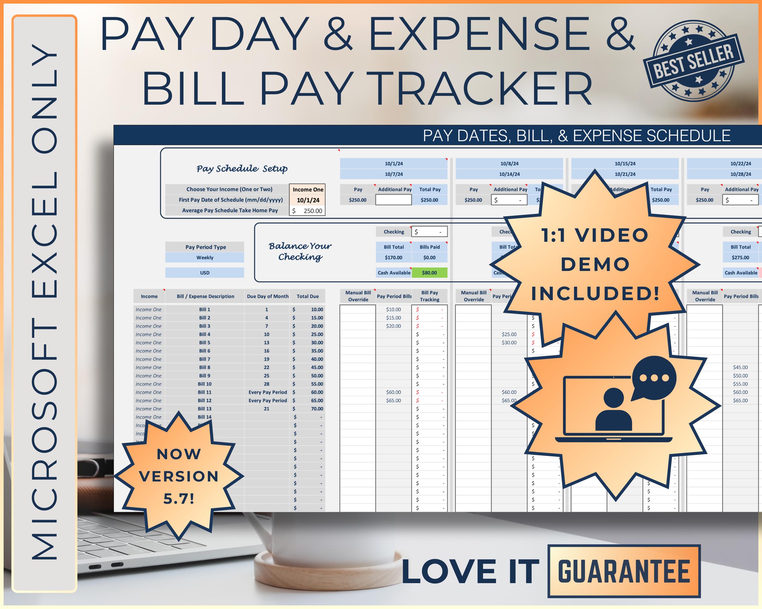 Bill & Expense Tracker, Excel Spreadsheet, Finance Budget Tracker, Bill ...