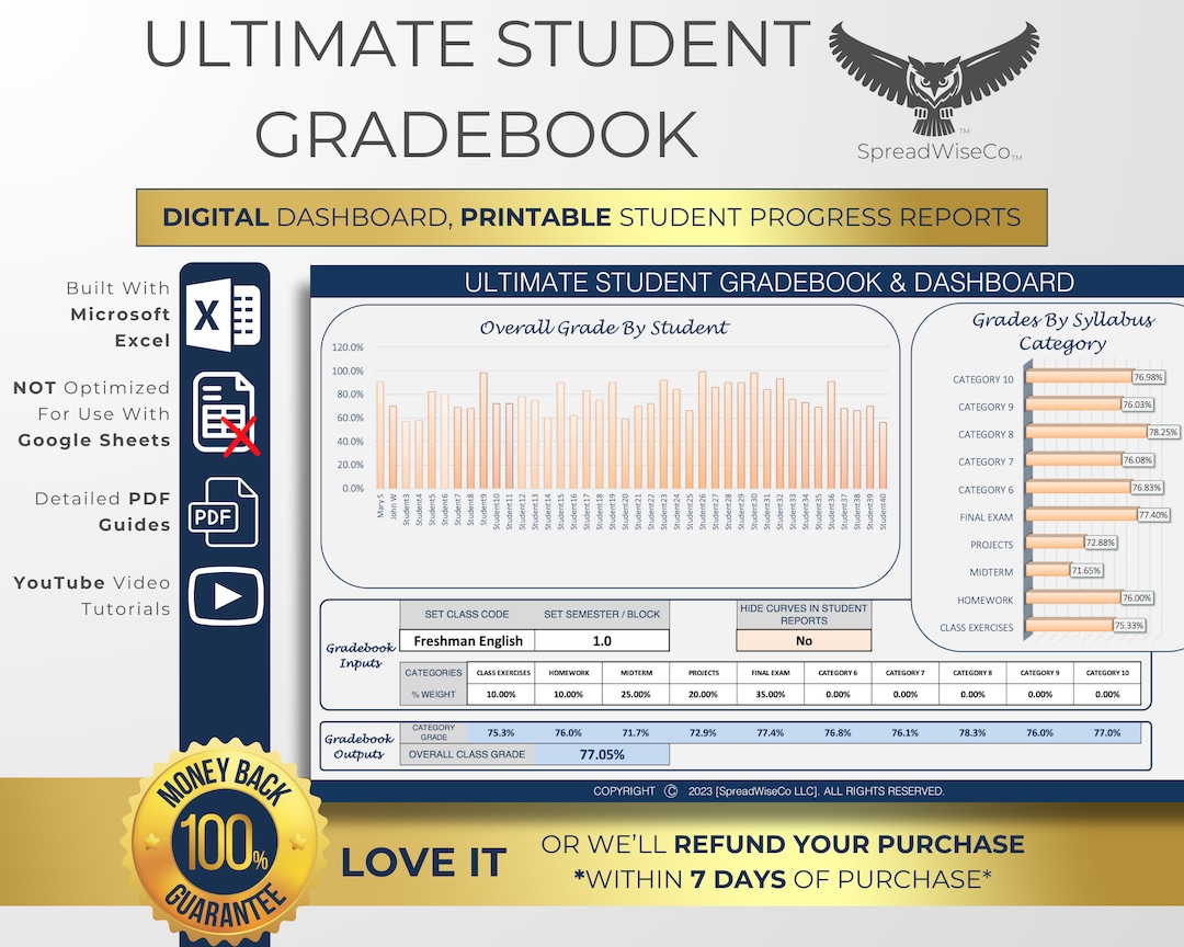 Student Grade Tracker Spreadsheet Excel Grade and Assignment Tracker ...