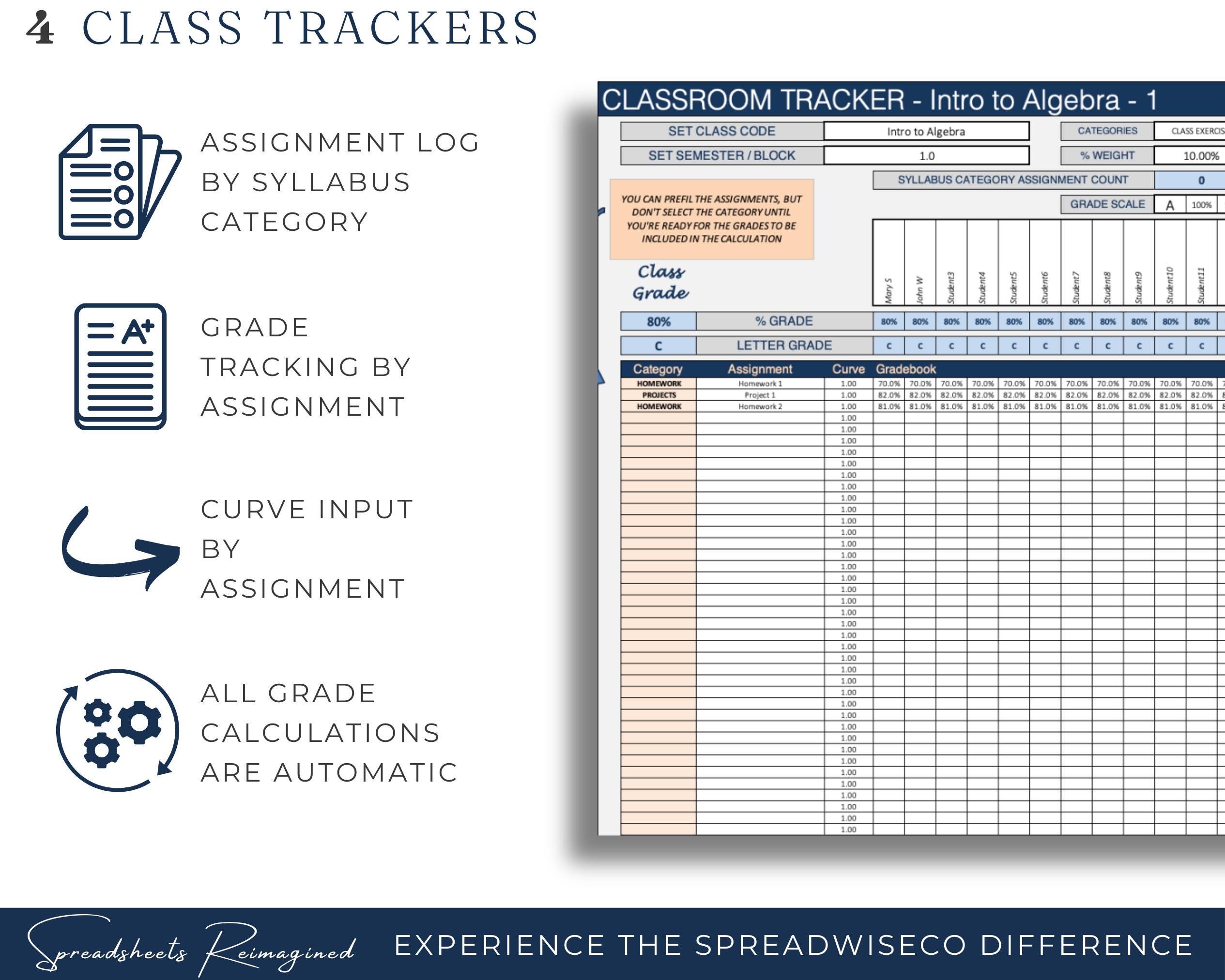 Traditional Class Gradebook Spreadsheet Excel, Grade and Assignment ...