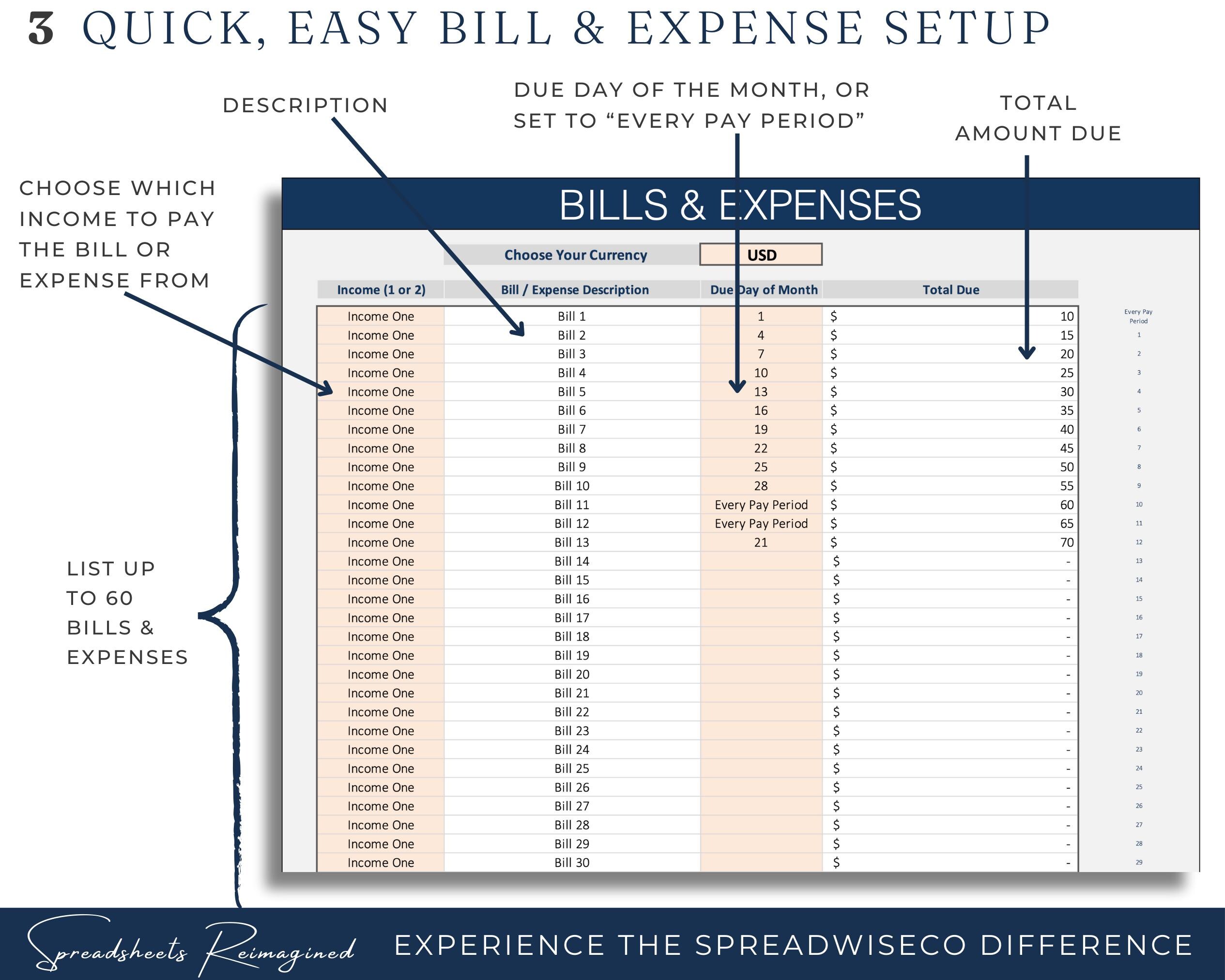 Bill & Expense Tracker, Excel Spreadsheet, Finance Budget Tracker, Bill ...