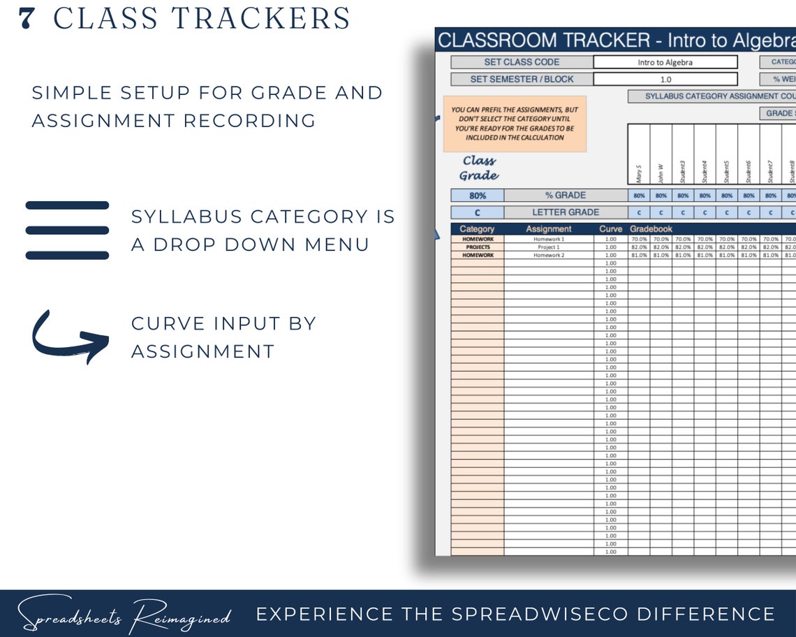 Traditional Class Gradebook Spreadsheet Excel, Grade and Assignment ...