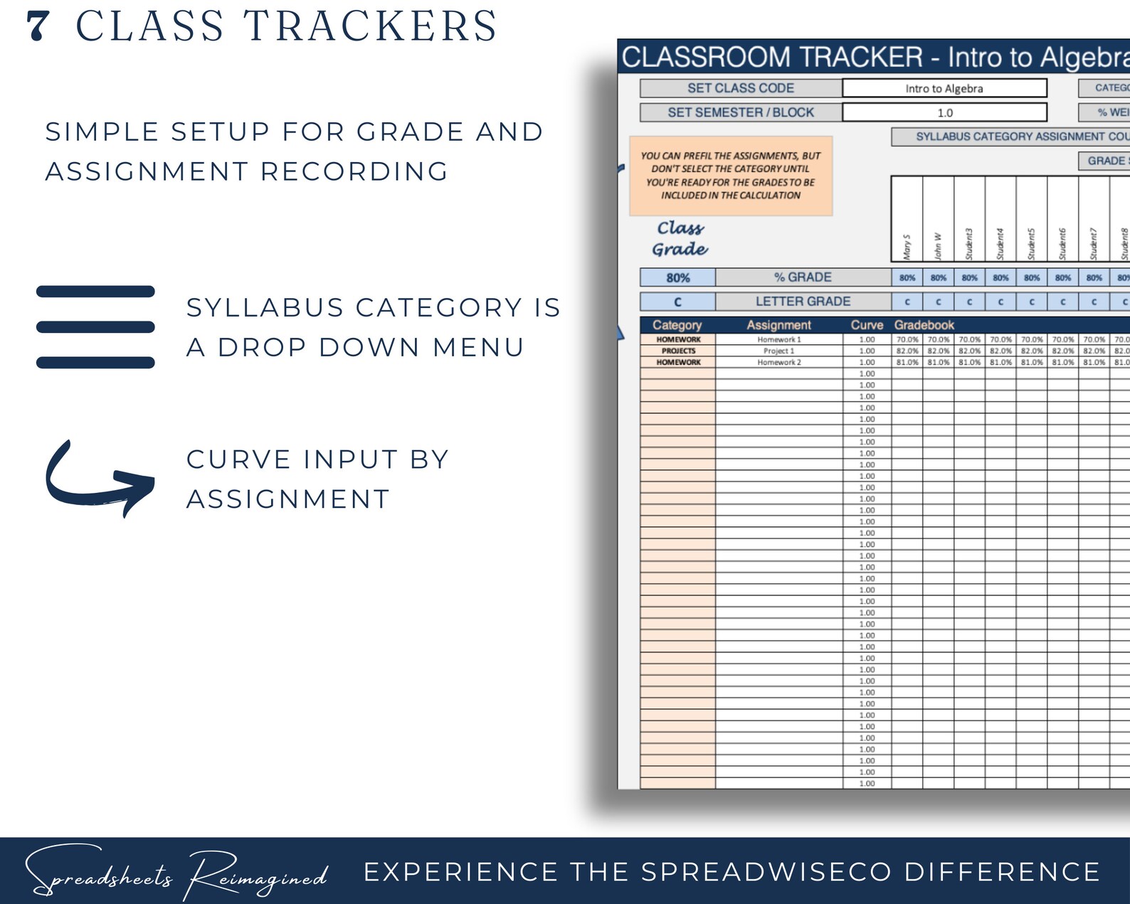 Traditional Class Gradebook Spreadsheet Excel, Grade and Assignment ...