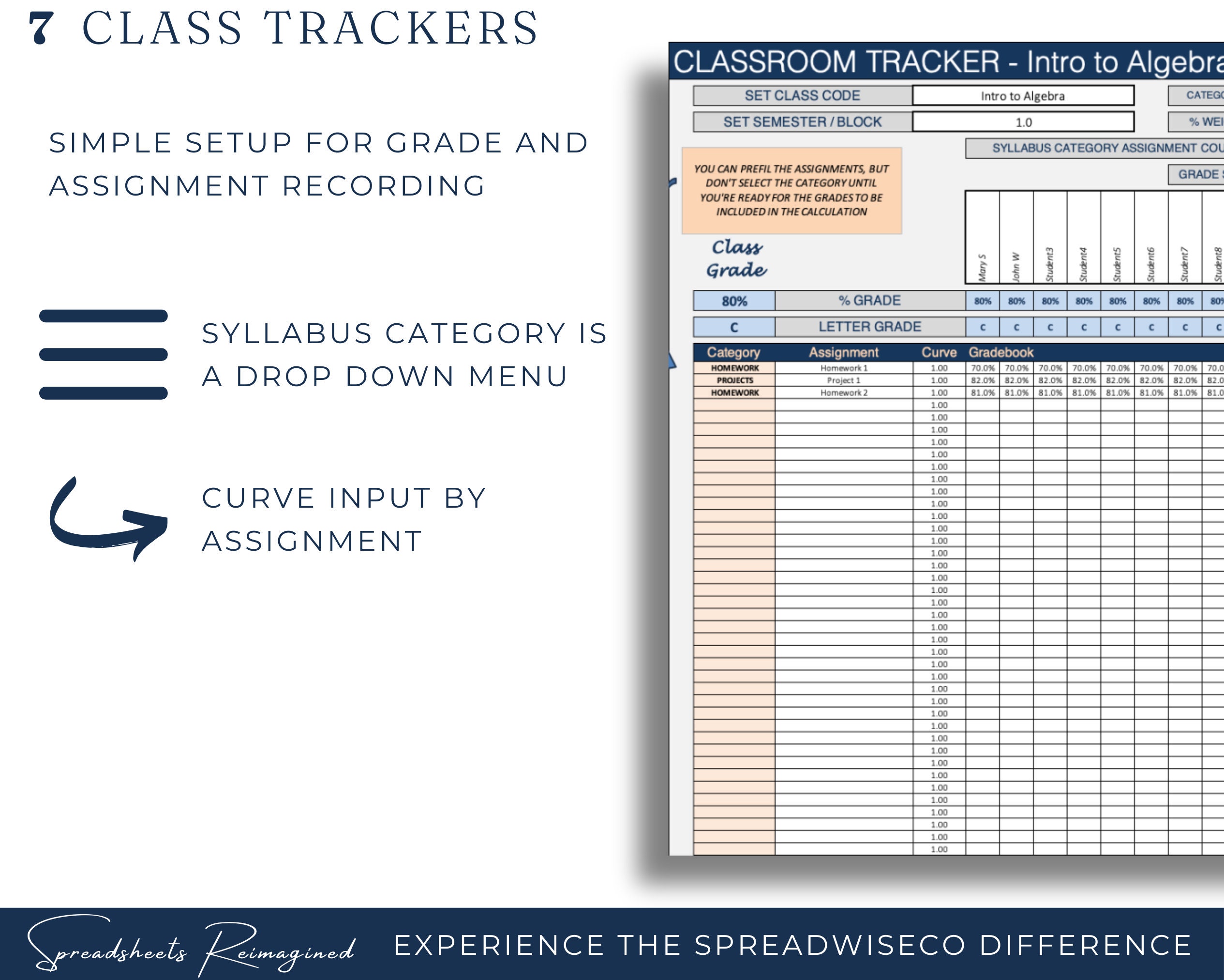 Traditional Class Gradebook Spreadsheet Excel, Grade and Assignment ...
