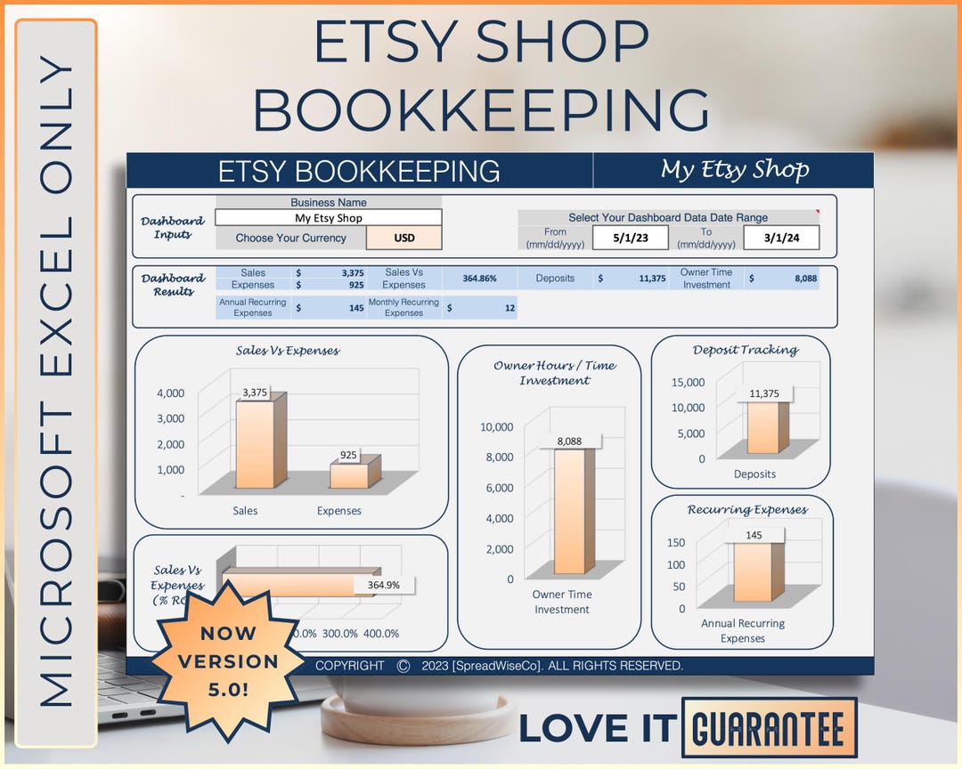 Etsy Bookkeeping Spreadsheet Excel, Revenue & Expense Tracker, Small ...
