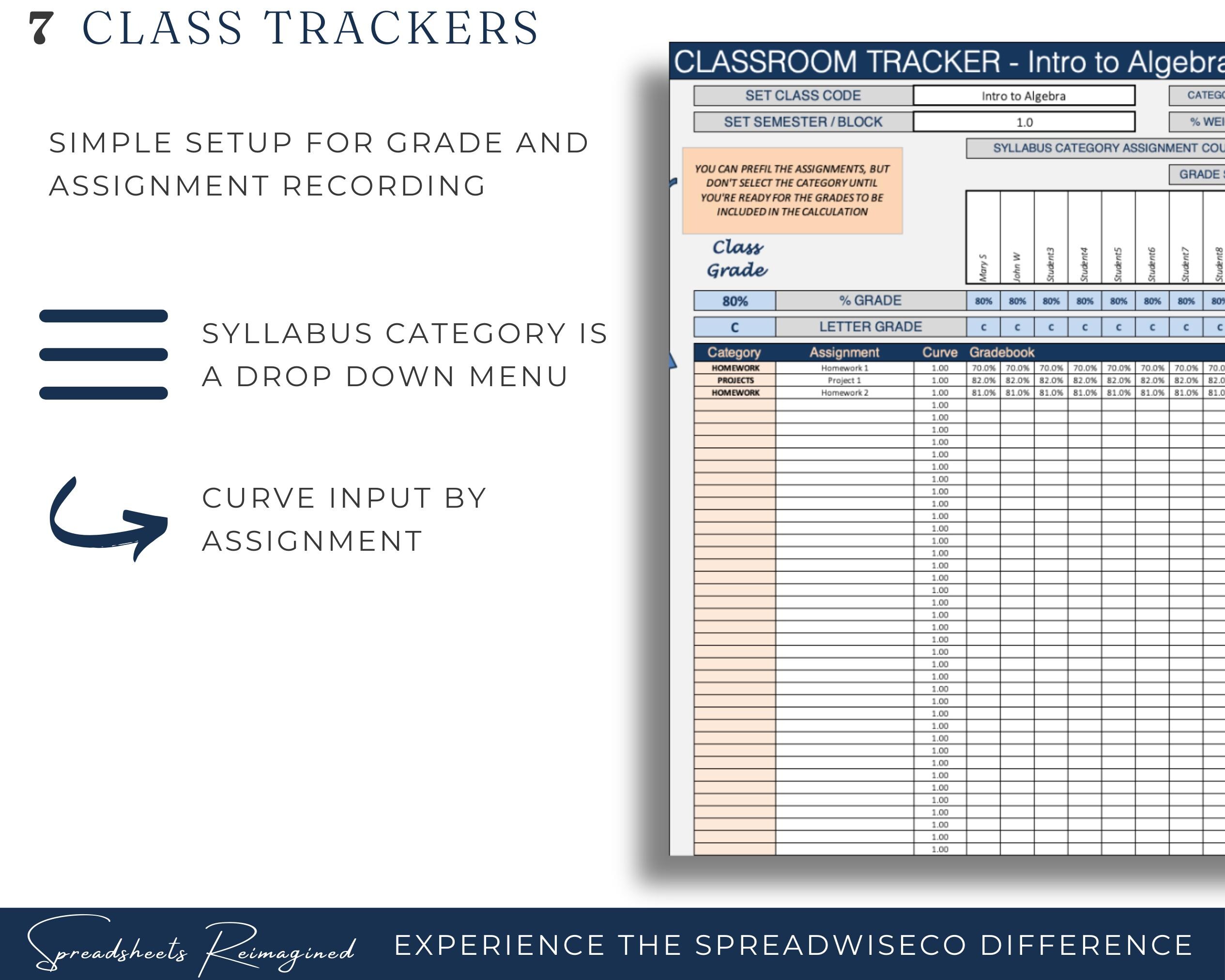 Traditional Class Gradebook Spreadsheet Excel, Grade and Assignment ...