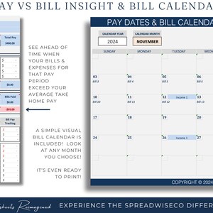 Premium Bill Pay Schedule Spreadsheet Excel, Budget Planner, Bill ...