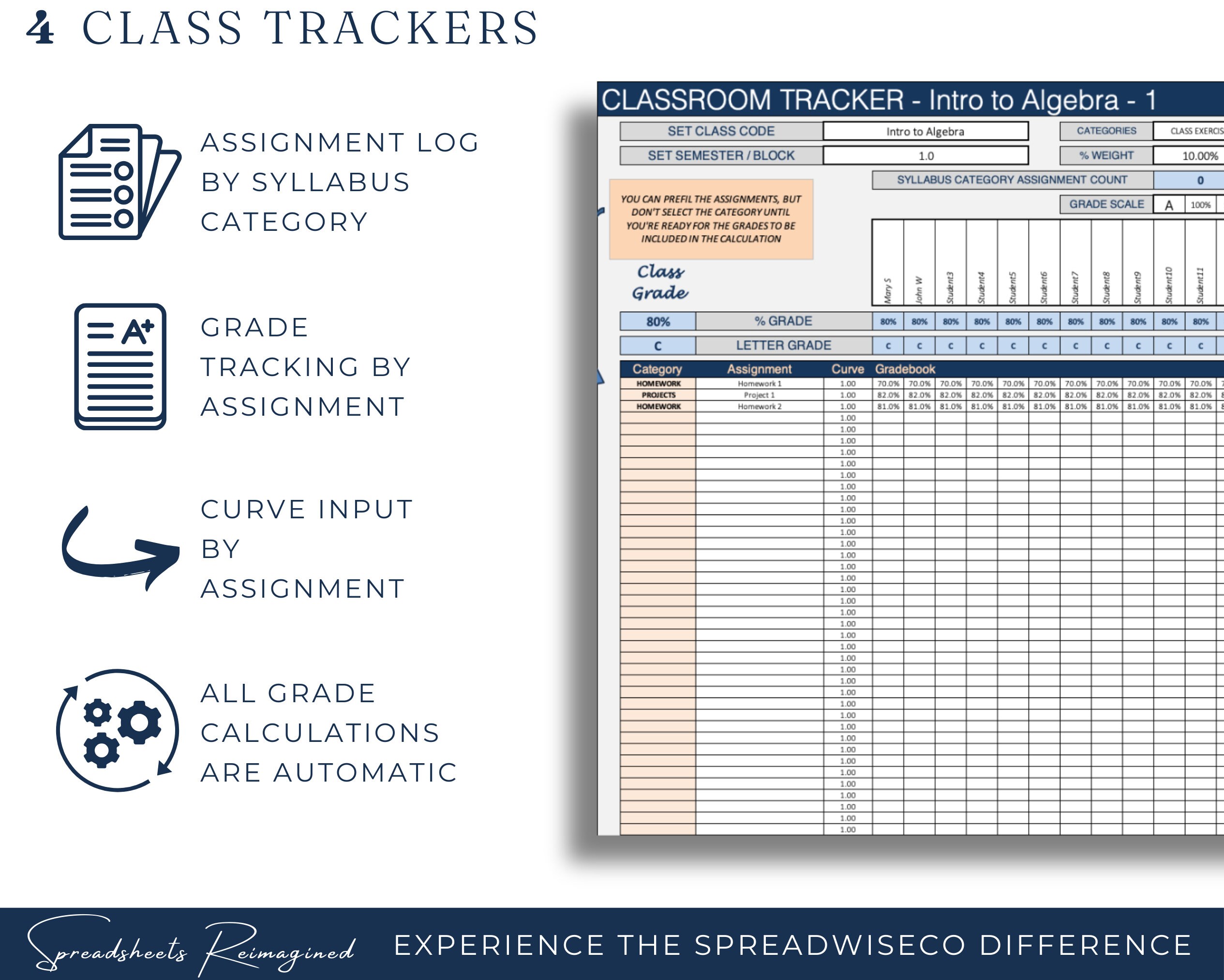 Traditional Class Gradebook Spreadsheet Excel, Grade and Assignment ...