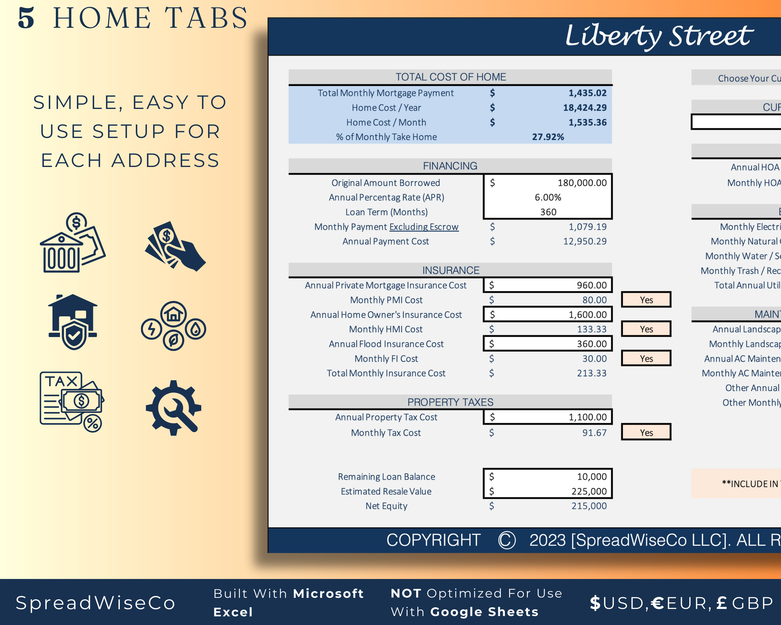 Home Budget Planner Spreadsheet Excel, Home Buying Guide, Real Estate ...