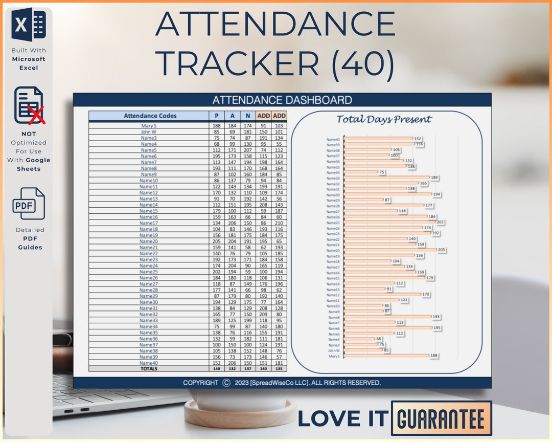 Attendance Tracker Spreadsheet Excel, Digital and Printable Monthly ...