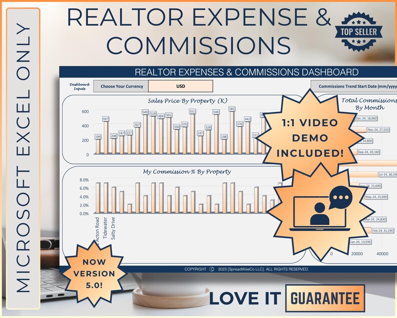 Realtor Expense Tracker Spreadsheet Excel, Income & Expense Tracker, Real Estate Offer Summary ...
