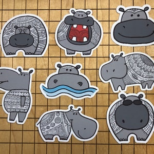 8 Hippo Stickers, Hippo Decal, Hippo Label, Hippo Sticker Pack, Sticker ...