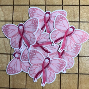 10 MINI Pink Butterfly Sticker, Breast Cancer Ribbon, Breast Cancer ...