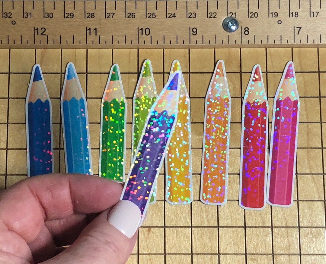 9 Pencil Stickers, Holographic Glitter Sticker, Back to School Stickers ...