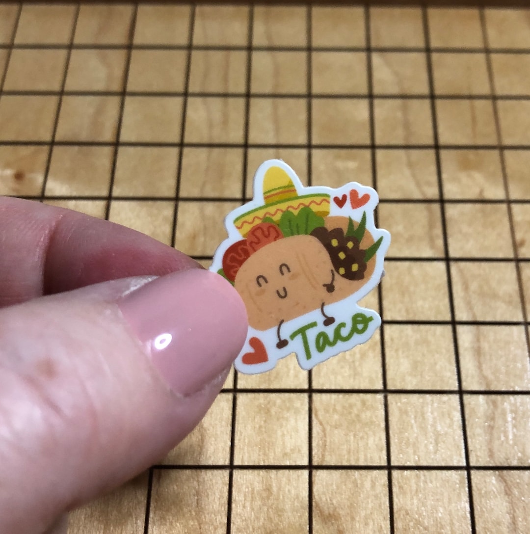 5 MINI Taco Stickers, Taco Decal, Taco in a Sombrero, Tiny Sticker, Sticker Pack, Laptop Decal ...