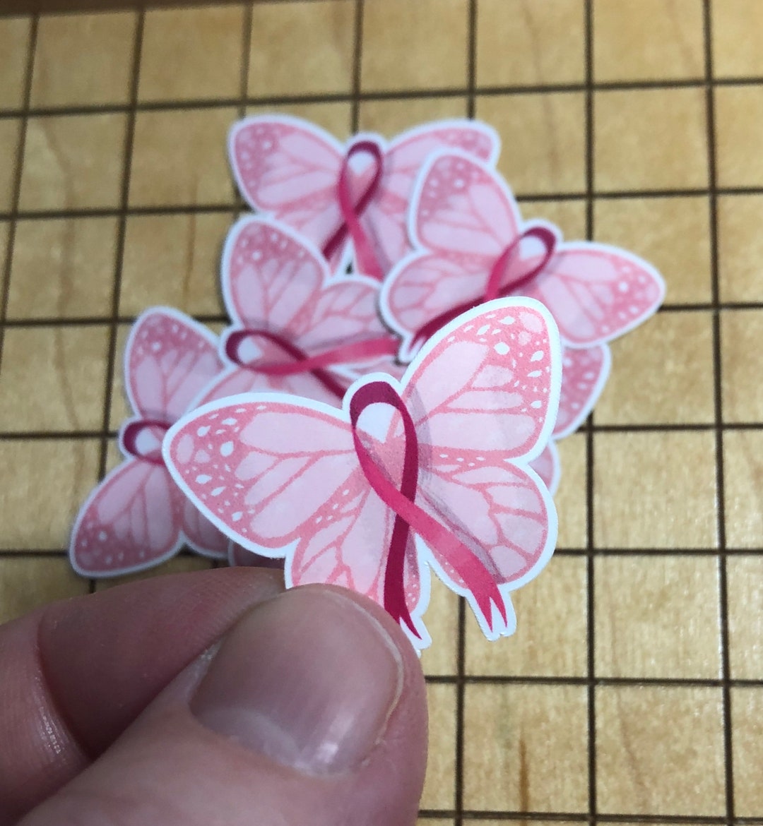 10 MINI Pink Butterfly Stickers, Pink Ribbon Stickers, Breast Cancer ...