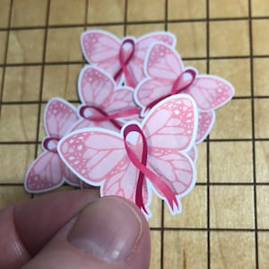 10 MINI Pink Butterfly Stickers, Pink Ribbon Stickers, Breast Cancer ...