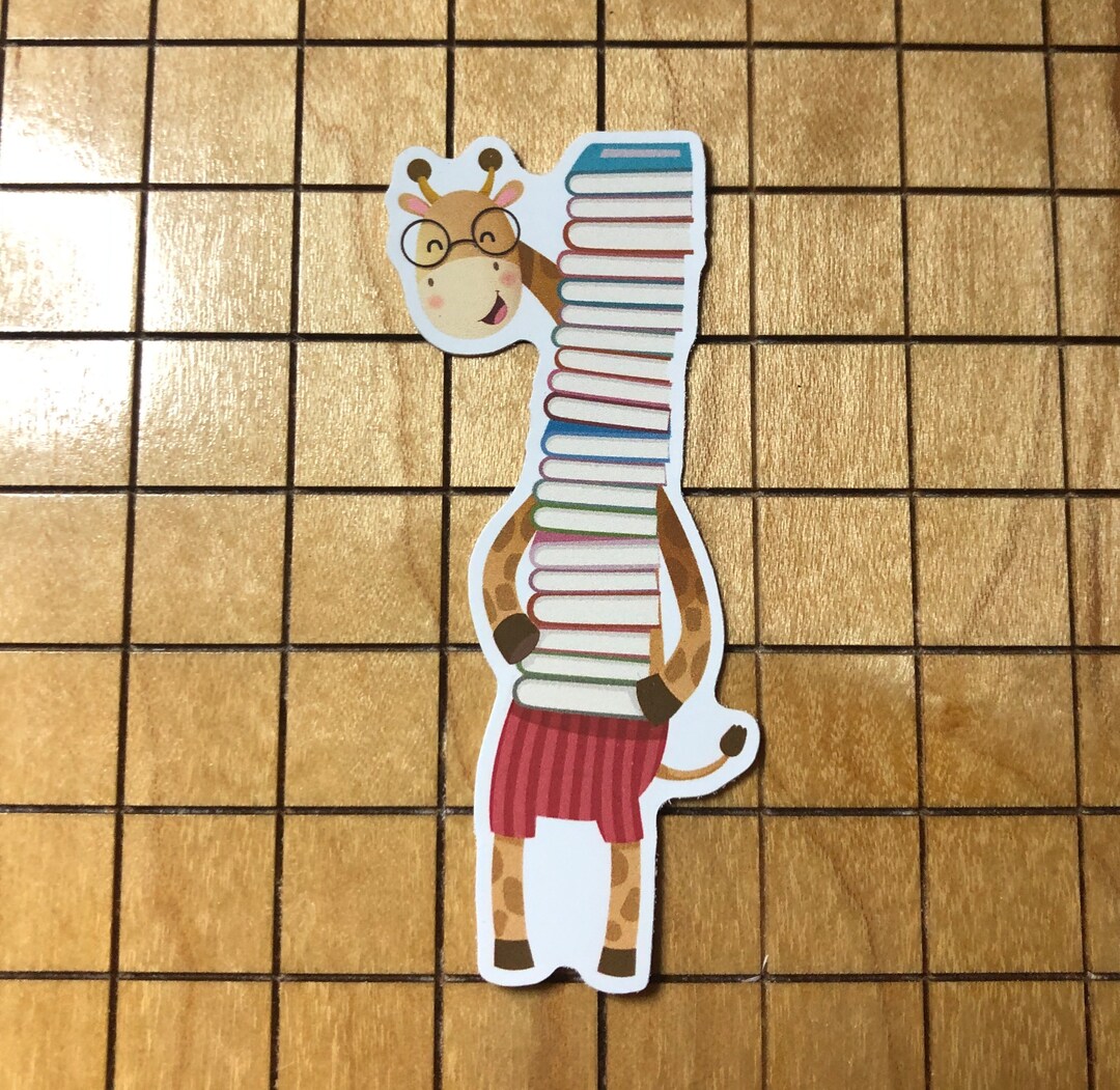 Giraffe Sticker, Giraffe Carrying Books, Library Sticker, Giraffe Decal ...