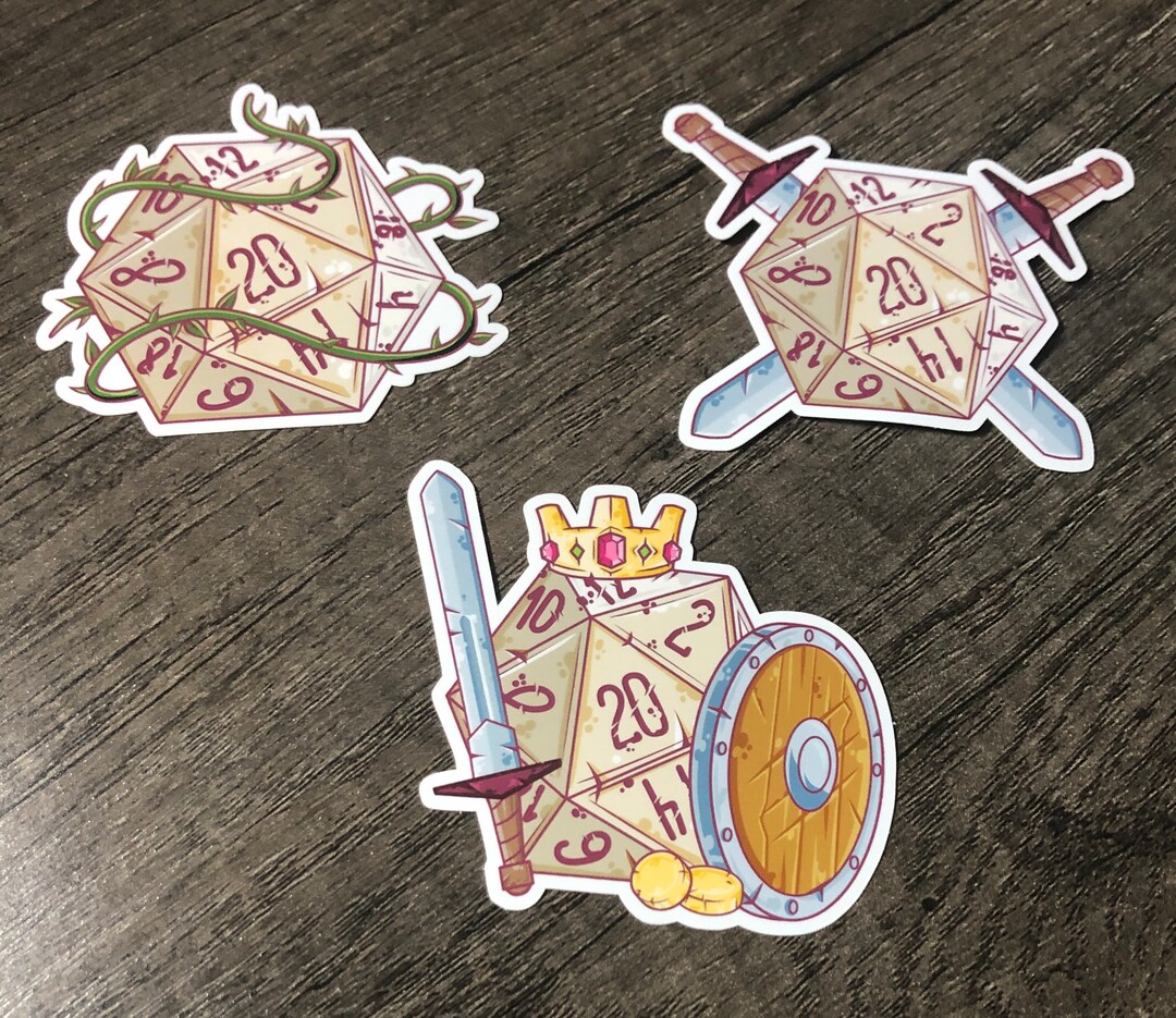 3 Dice Stickers, D20 Dice, Dnd Sticker, Dice Sticker Pack, Dragons ...