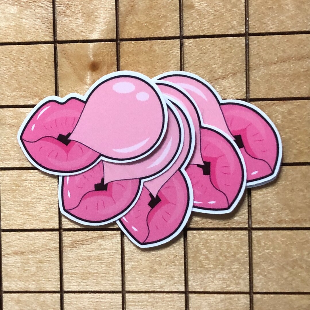 5 MINI Pink Bubble Stickers, Gum Stickers, Blow Bubble, Lips, Pink ...