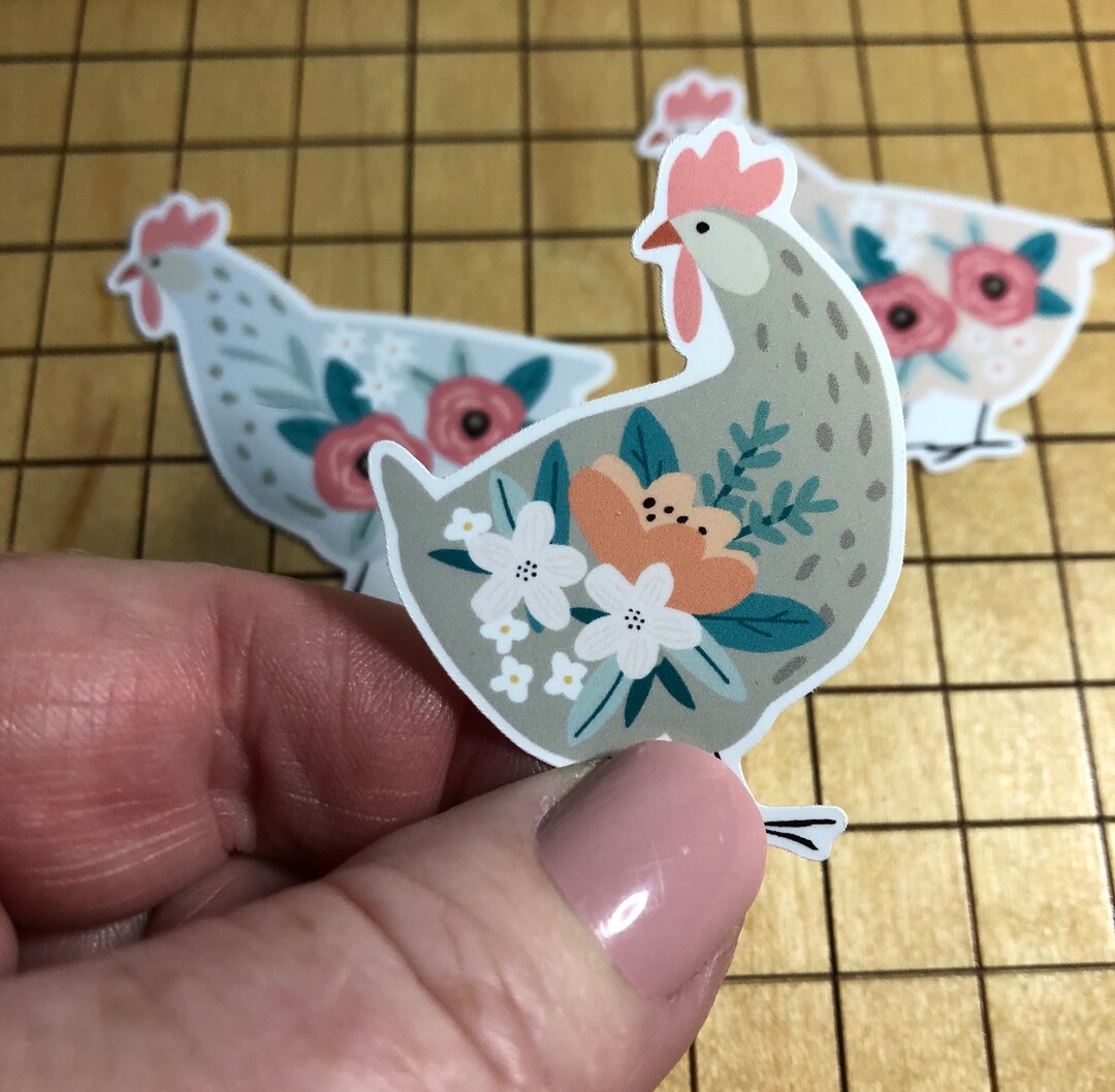 3 Chicken Stickers, Chicken Decal, Flower Sticker, Pretty Chickens ...