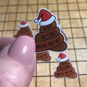 5 MINI Poop Stickers, Poop Emoji, Merry Christmas, Christmas Sticker ...